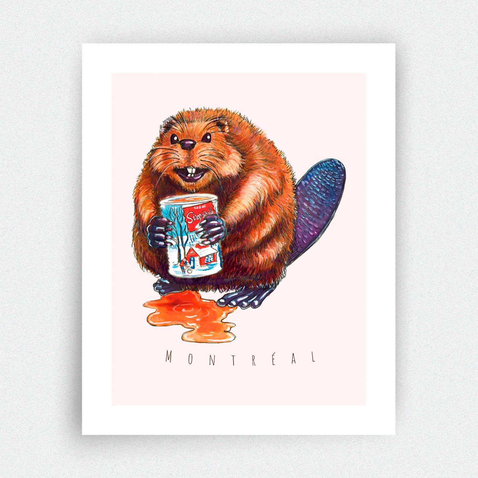 Beaver Drinking Maple Syrup Print - Montréal – Studio Raton
