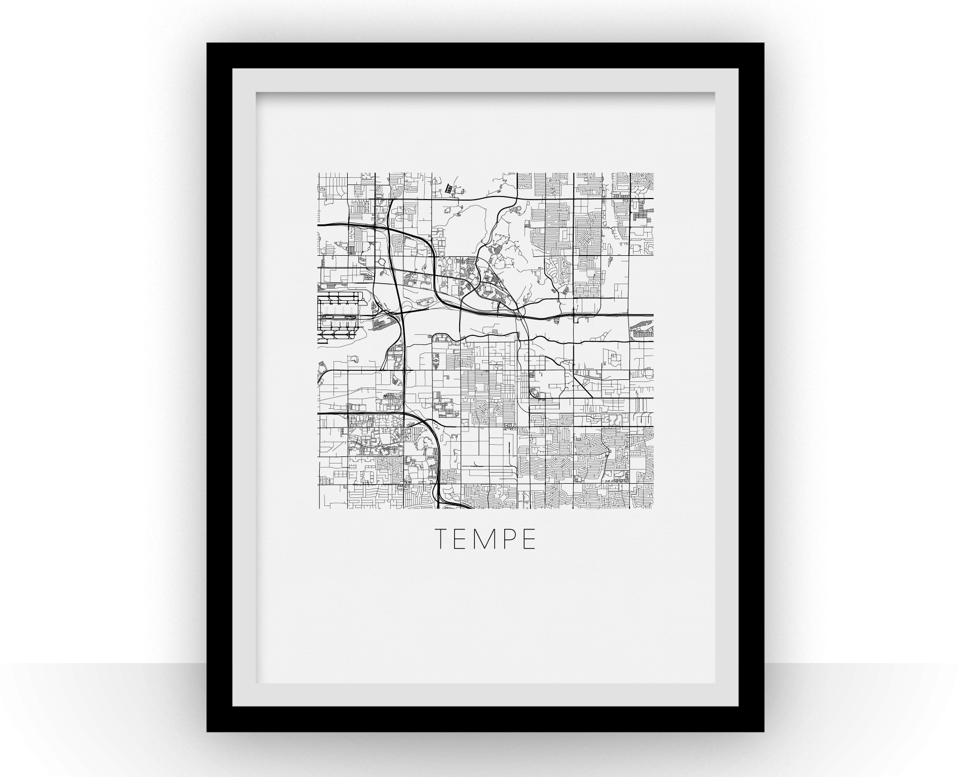 Tempe AZ Map Black and White Print - Arizona Black and White Map Print ...