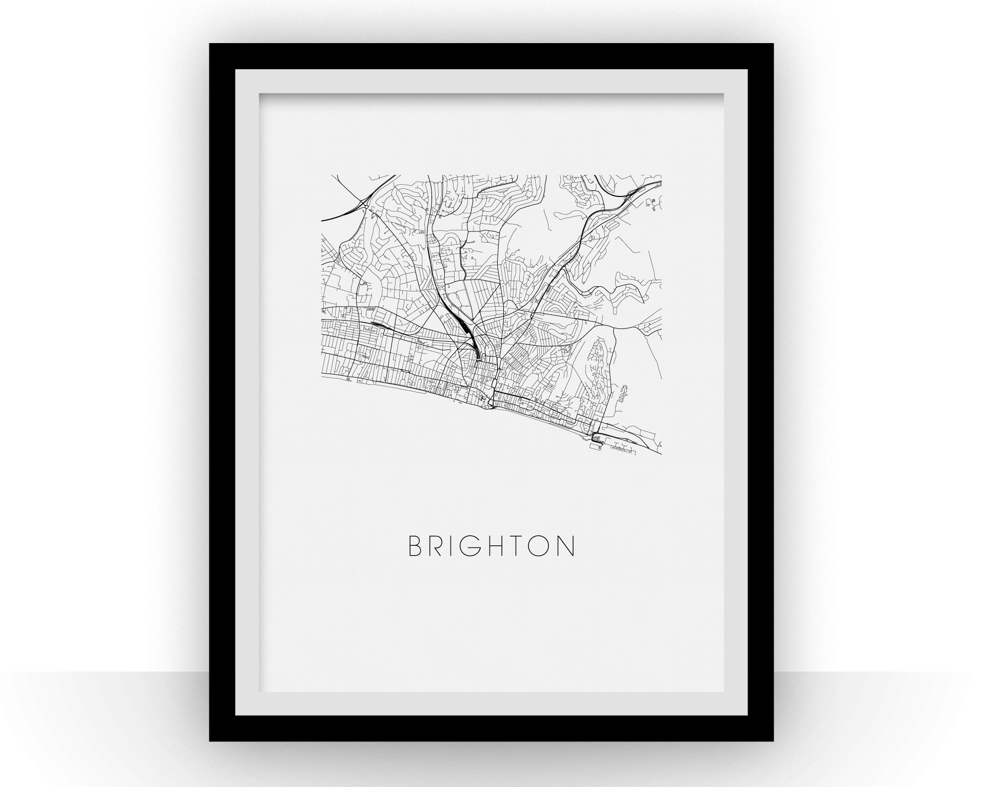 Brighton Map Black and White Print - england Black and White Map Print ...