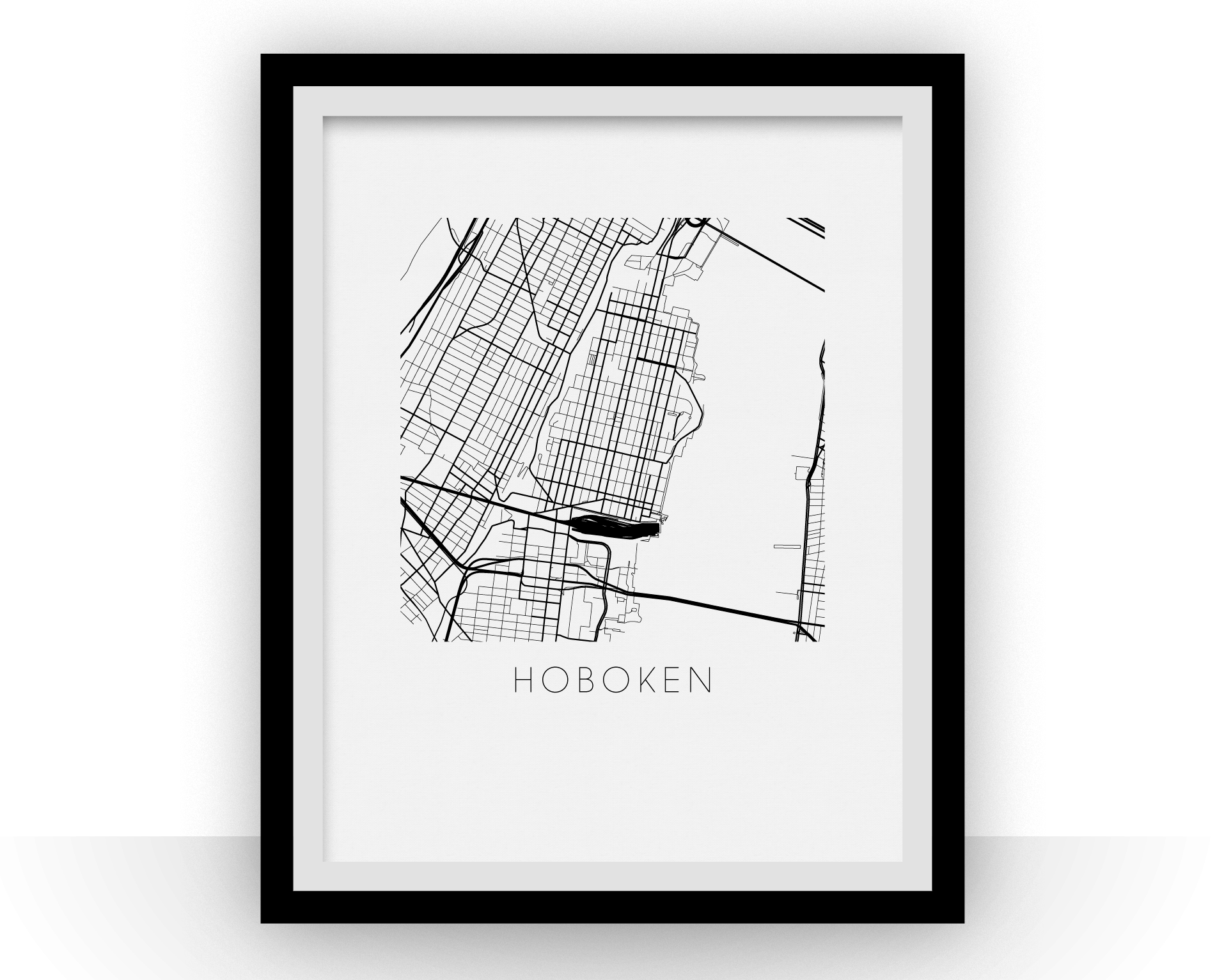 Hoboken Map Black and White Print - new jersey Black and White Map Pri ...