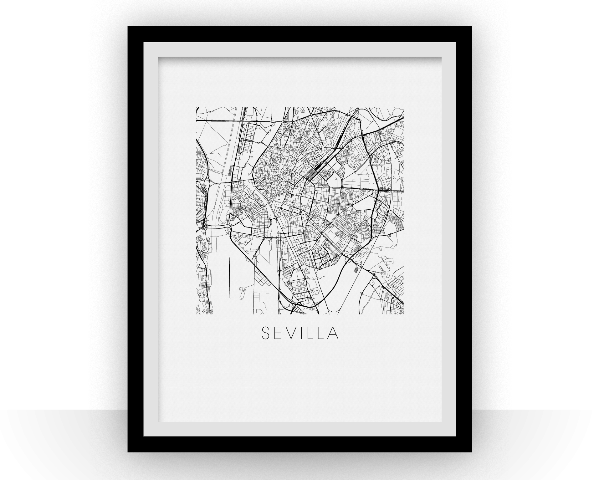 Sevilla Map Black and White Print - spain Black and White Map Print ...