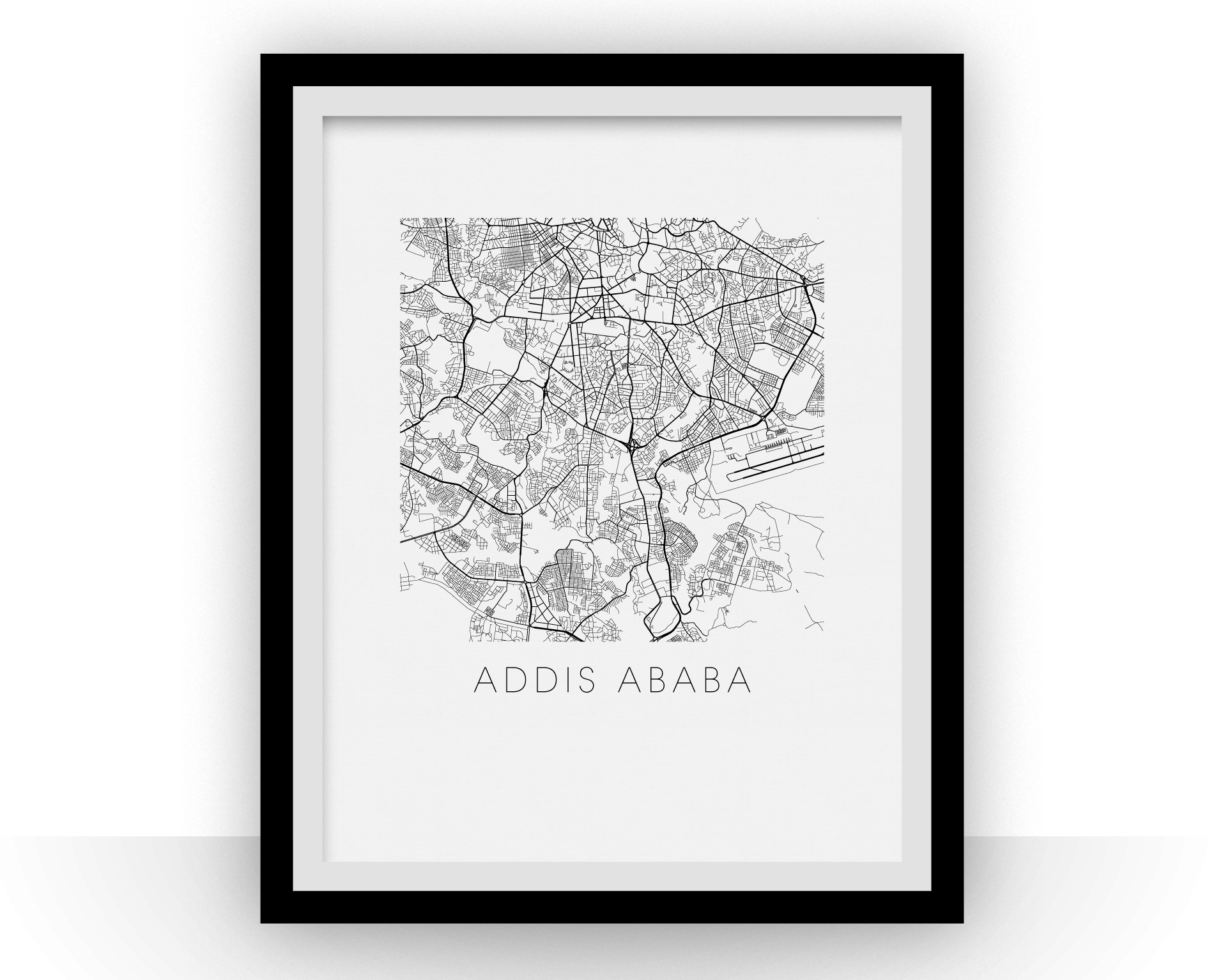 Addis Ababa Map Black and White Print - ethiopia Black and White Map P ...