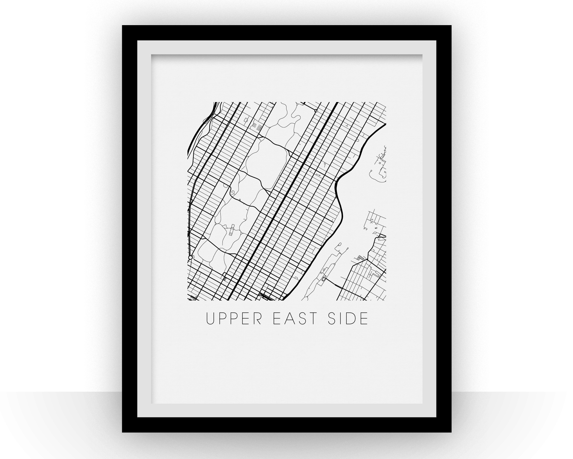 Upper East Side Map Black and White Print - new york Black and White M ...