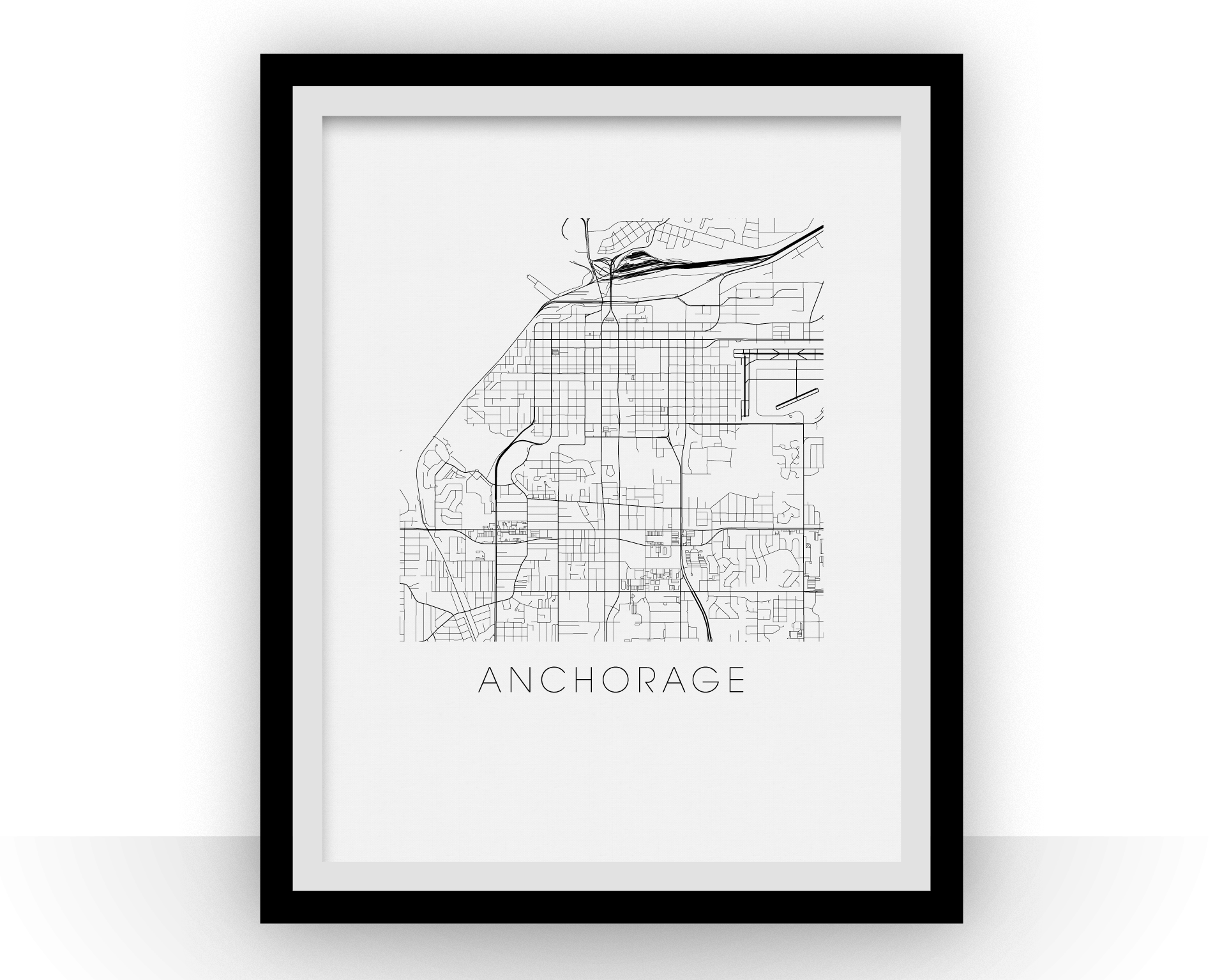 Anchorage Map Black and White Print - alaska Black and White Map Print ...
