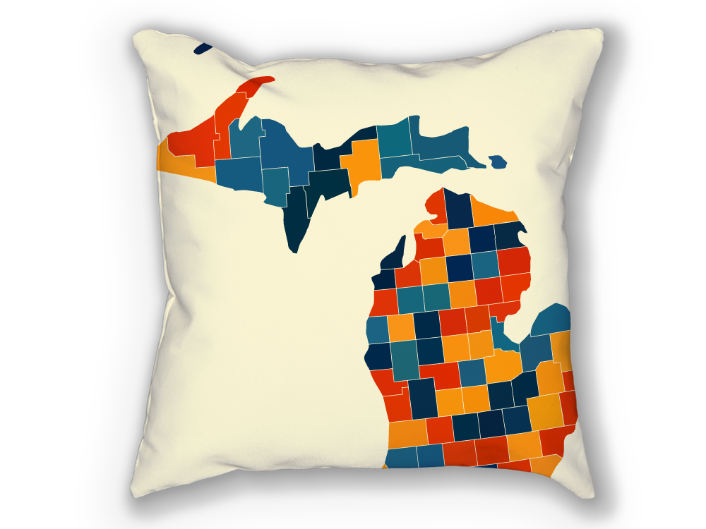 Michigan Map Pillow - MI Map Pillow 18x18 – Studio Raton